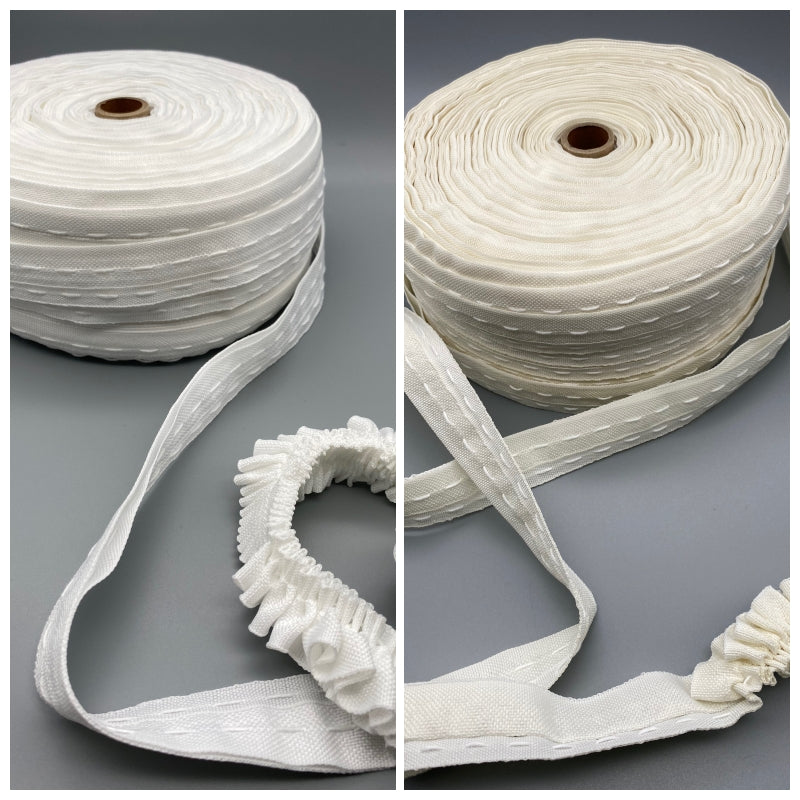 Flange Lining Cotton Heading Tape 25mm Cream/White - 100m Roll
